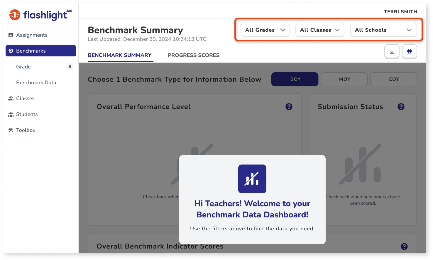 Accessing Teacher Benchmark Data – Flashlight Learning Support
